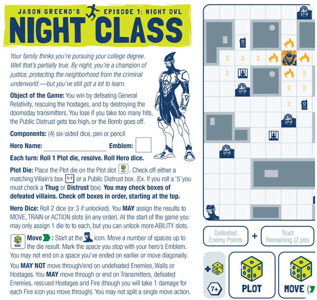Night Class (Episode 1): A Superhero Roll & Write - REMASTERED – PNPArcade